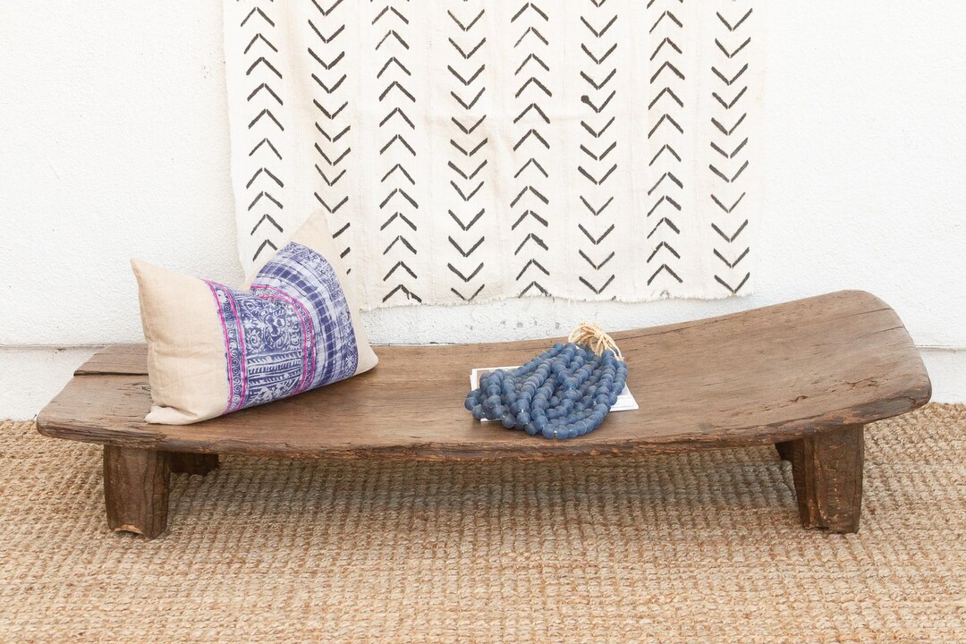 Hand-carved Senufo Wood Coffee Table: Wabi-sabi Rustic Bench (60x23x13 ...