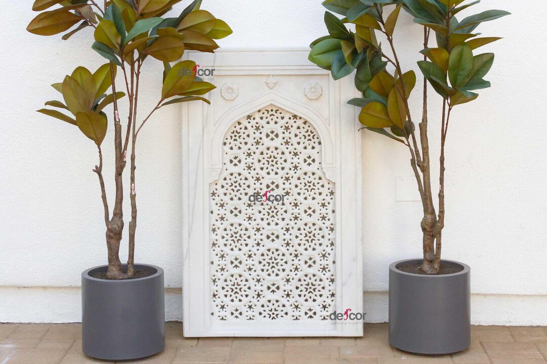 Handcarved Arched Marble Jali Window Panel: Taj Mahal Inspired, 48 ...