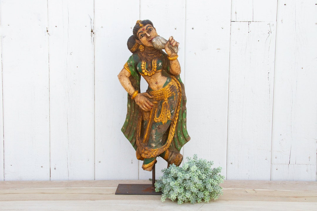 Antique Indian Stone Celestial Dancer, Indian Painted Stone Statue ...