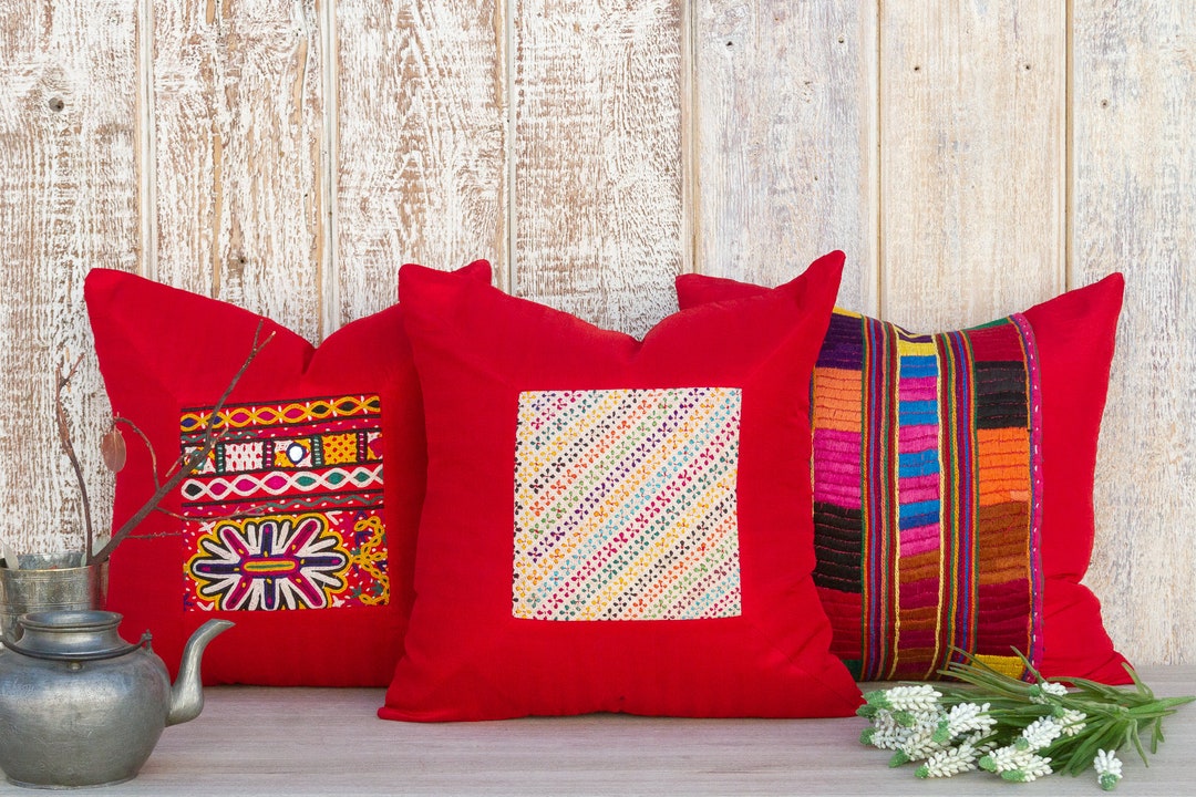 Indian Silk Decorative Pillow Cover, Colorful Silk Pillow Cover ...