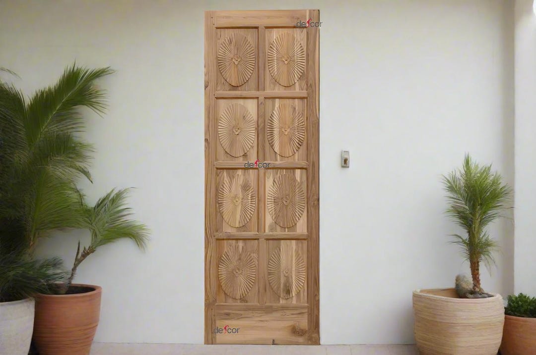 Sleek Portuguese Colonial Sunburst Door, Colonial Style Carved Interior ...