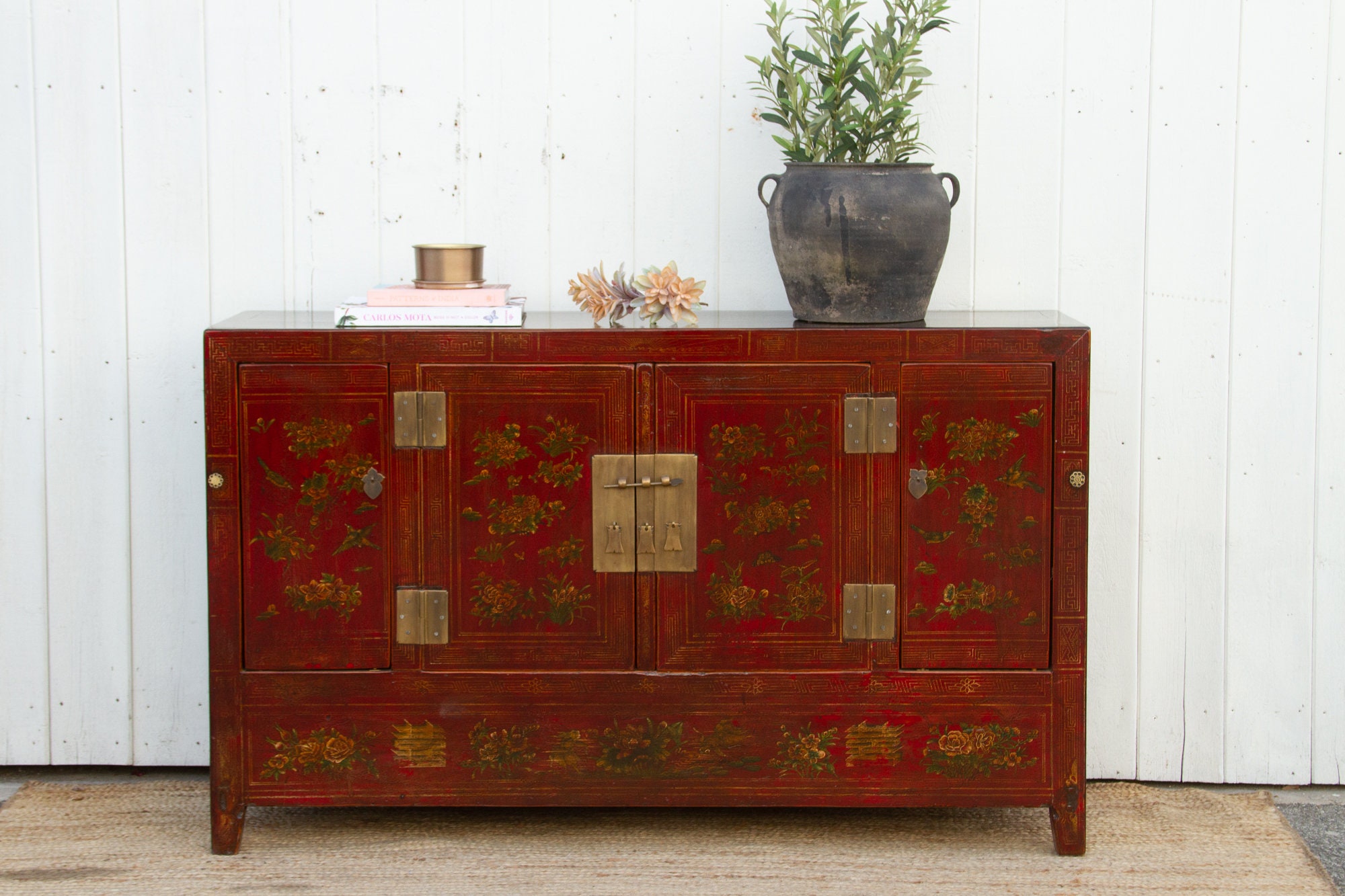 Beautifully Painted Chinese Floral Credenza Elegant Storage Cabinet Floral Painted Sideboard chinese Floral Buffet Cabinet asian Sideboard Etsy