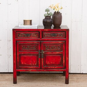 Finely Carved Red Chinese Cabinet,red Lacquer Cabinet,traditional Asian ...