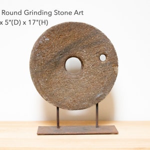 Large Grinding Stone on Stand, Antique Round Grinding Stone Art, Carved ...