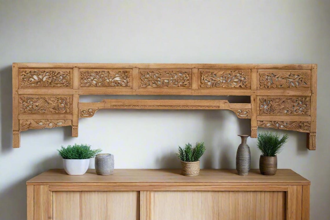 Antique Carved Wood Lintel: Rustic Farmhouse Wall Decor, Carved ...