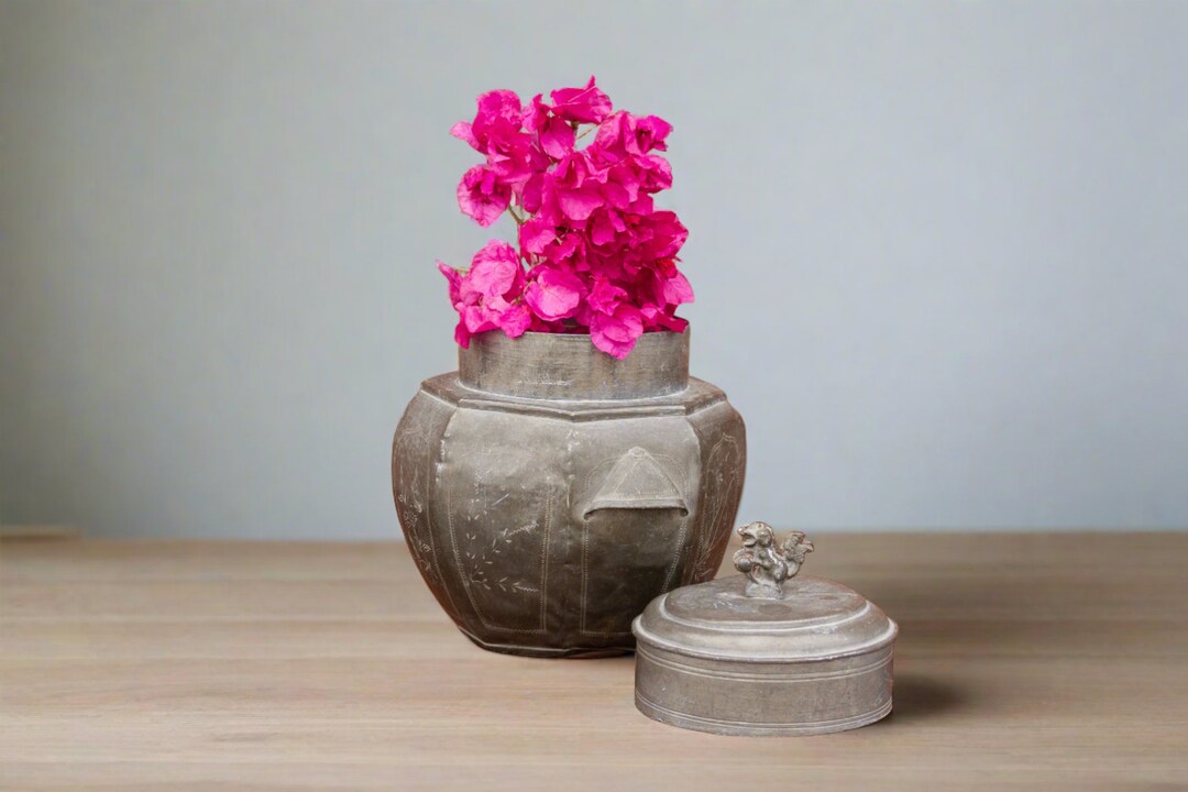 Antique Polished Tin Canister, Antique Tea Jar, Asian Vintage Pewter ...