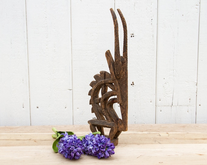 1960's African Chiwara Sculpture, Vintage Wooden Carved Mali Headdress ...