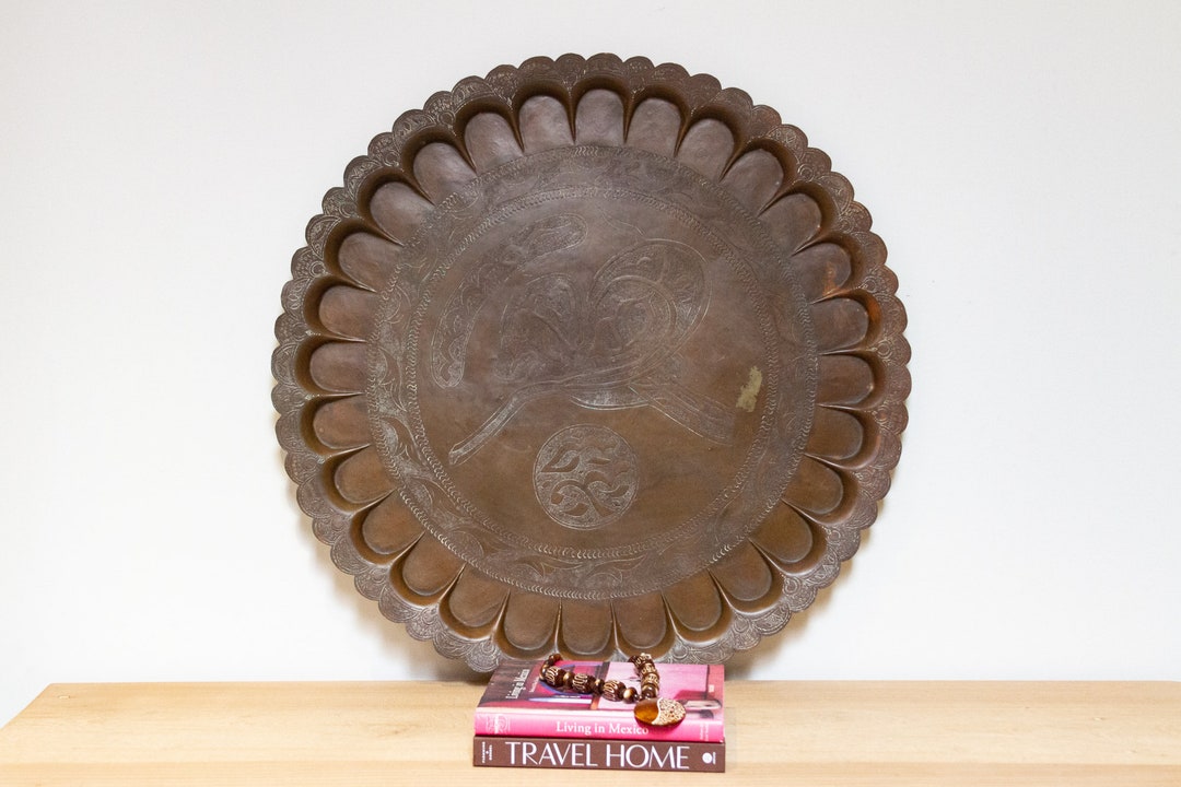 Mid 20th Century Bengal Metal Tray, Large Bengali Artisan Tray, Vintage ...