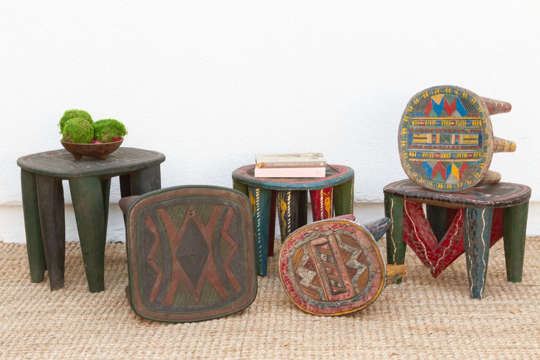 Original Multicolor Round Nupe Table, Authentic African Painted Nupe ...