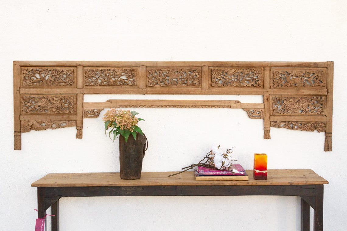 Antique Carved Wood Lintel: Rustic Farmhouse Wall Decor, Carved ...