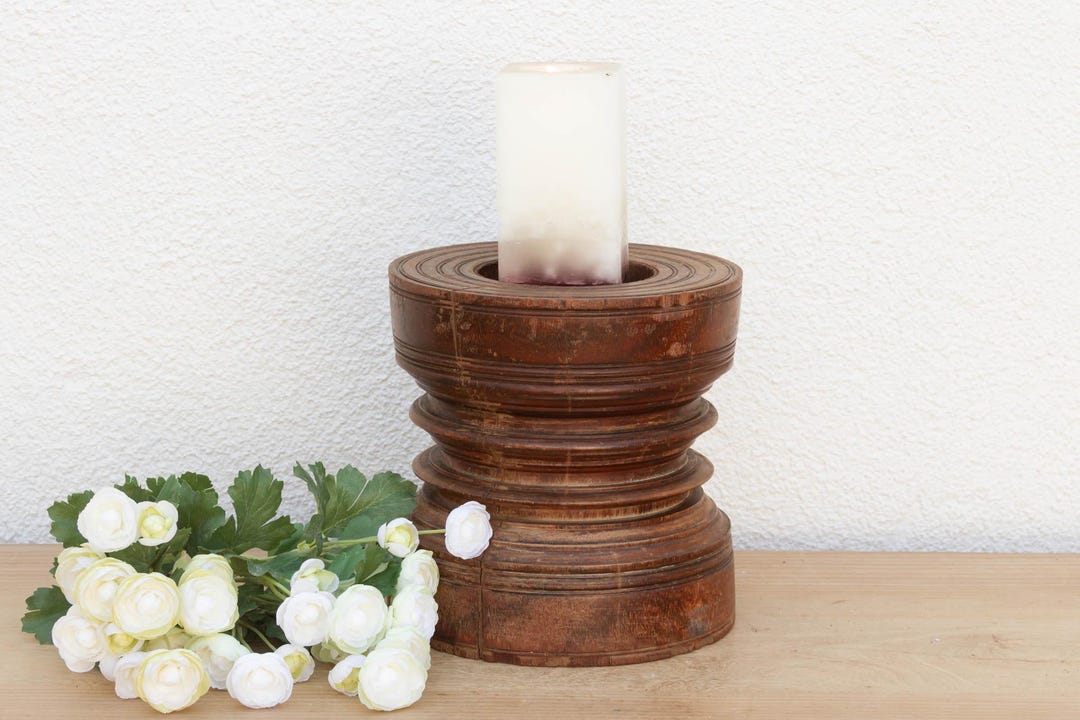 Antique Teak Wood Candle Holder: Rustic Indian Grinder Table - Etsy