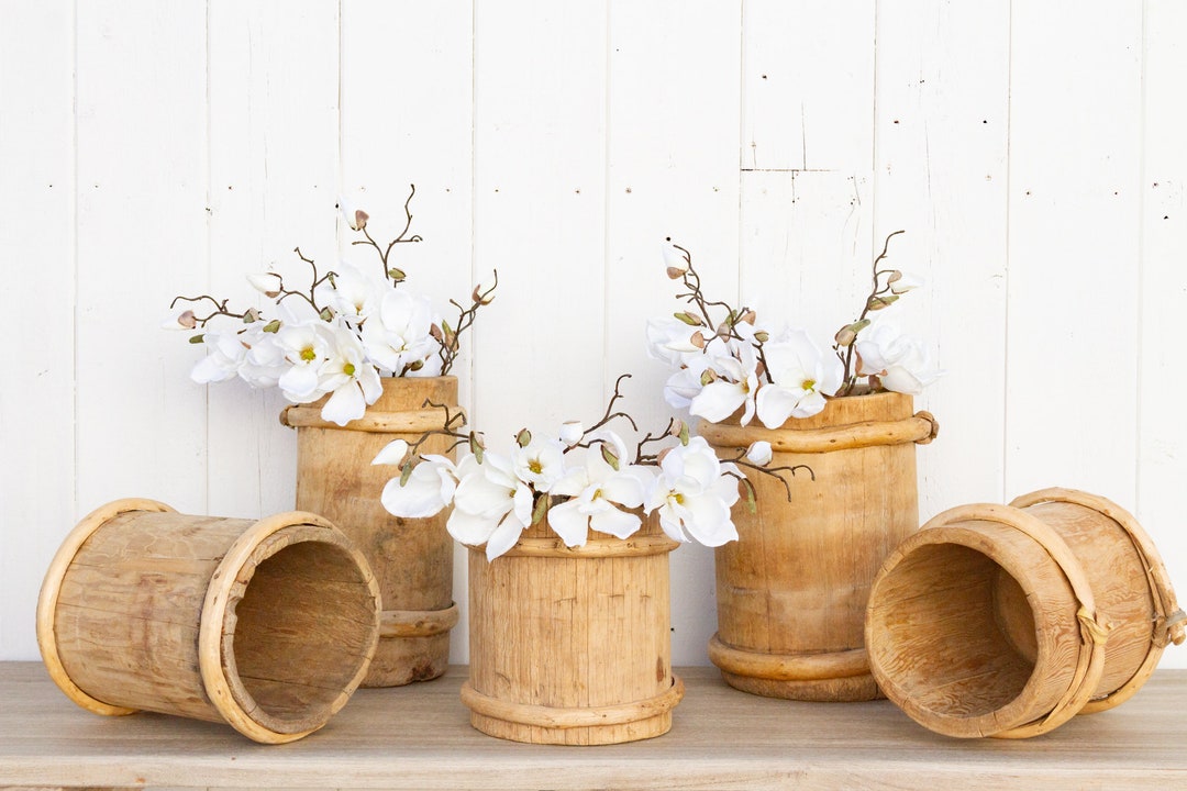Farmhouse Wood & Bamboo Container, Bleached Wood Bamboo Container ...