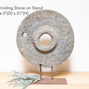 Large Grinding Stone on Stand, Antique Round Grinding Stone Art, Carved ...