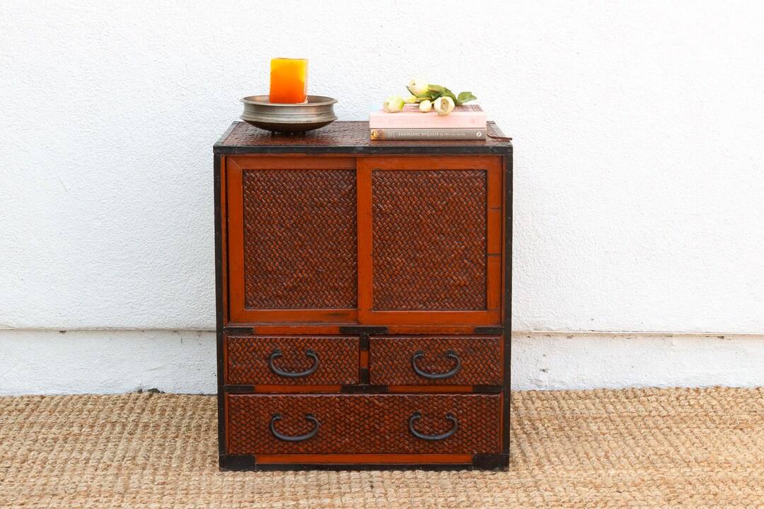 Mid-century Japanese Faux Bamboo Tansu Chest, Vintage Japanese Tansu ...