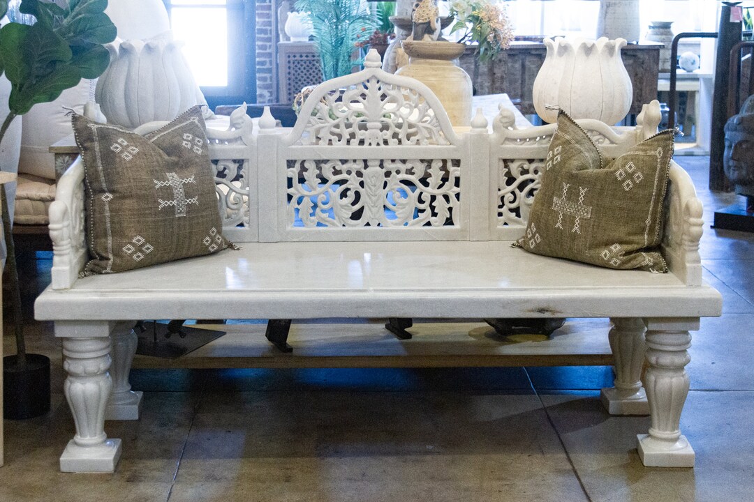 Royal Carved White Marble Garden Bench Pure Marble Indian - Etsy