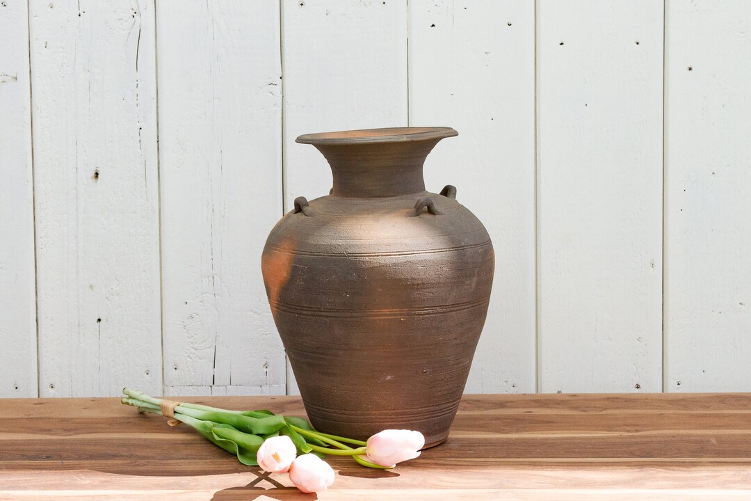 Rustic Terracotta Asian Water Pot, Burnished Terracotta Water Pot ...