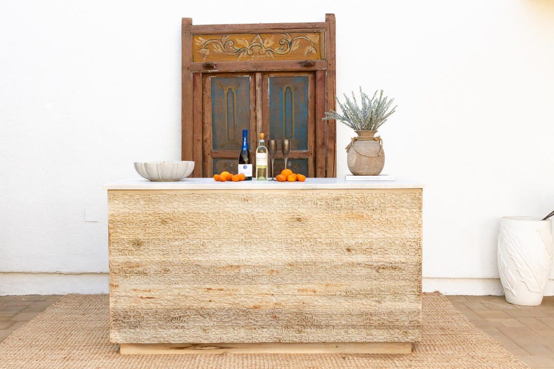 Beautifully Carved Teak Counter Bar With Marble Top, Handcrafted Teak ...