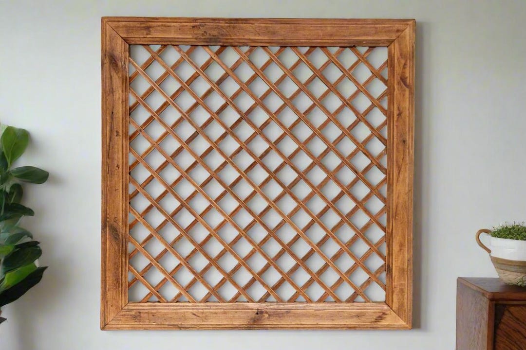 Diamond Rustic Wood Lattice Window, Vintage Wood Window Lattice ...