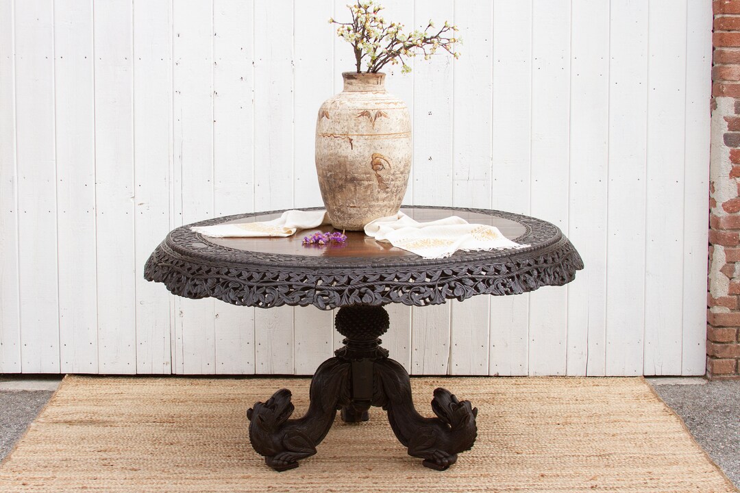 Exceptional Anglo Indian Round Table,anglo-indian Carved Round Table ...