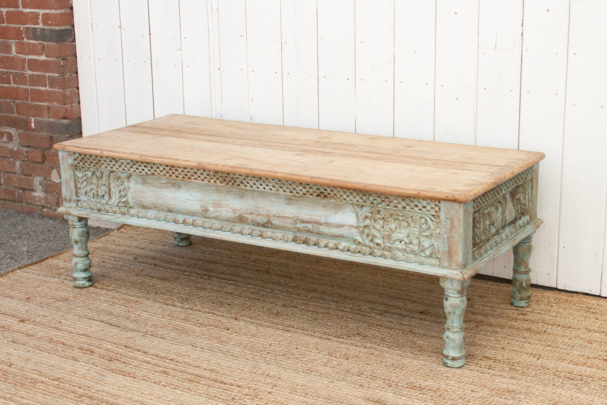 Large Carved Beam Takhat Coffee Table Antique Teak Coffee Table Rustic Aged Blue Coffee Table Farmhouse Coffee Table Takhat Coffee Table Etsy Canada
