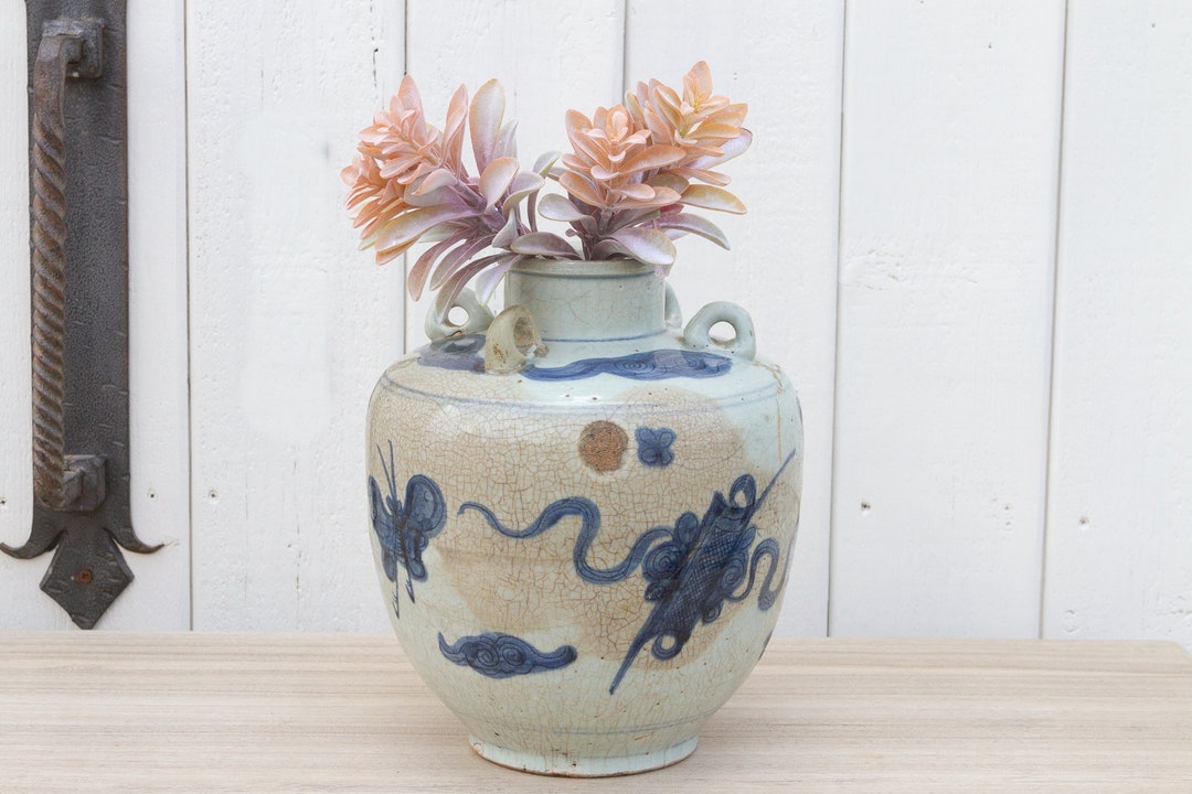 Antique Floral & Butterfly Jar, Free Shipping ! Antique Restored ...