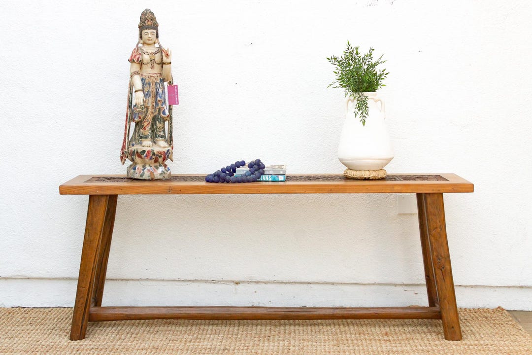 Rustic Console With Antique Lattice Top, Antique Asian Entryway Table ...