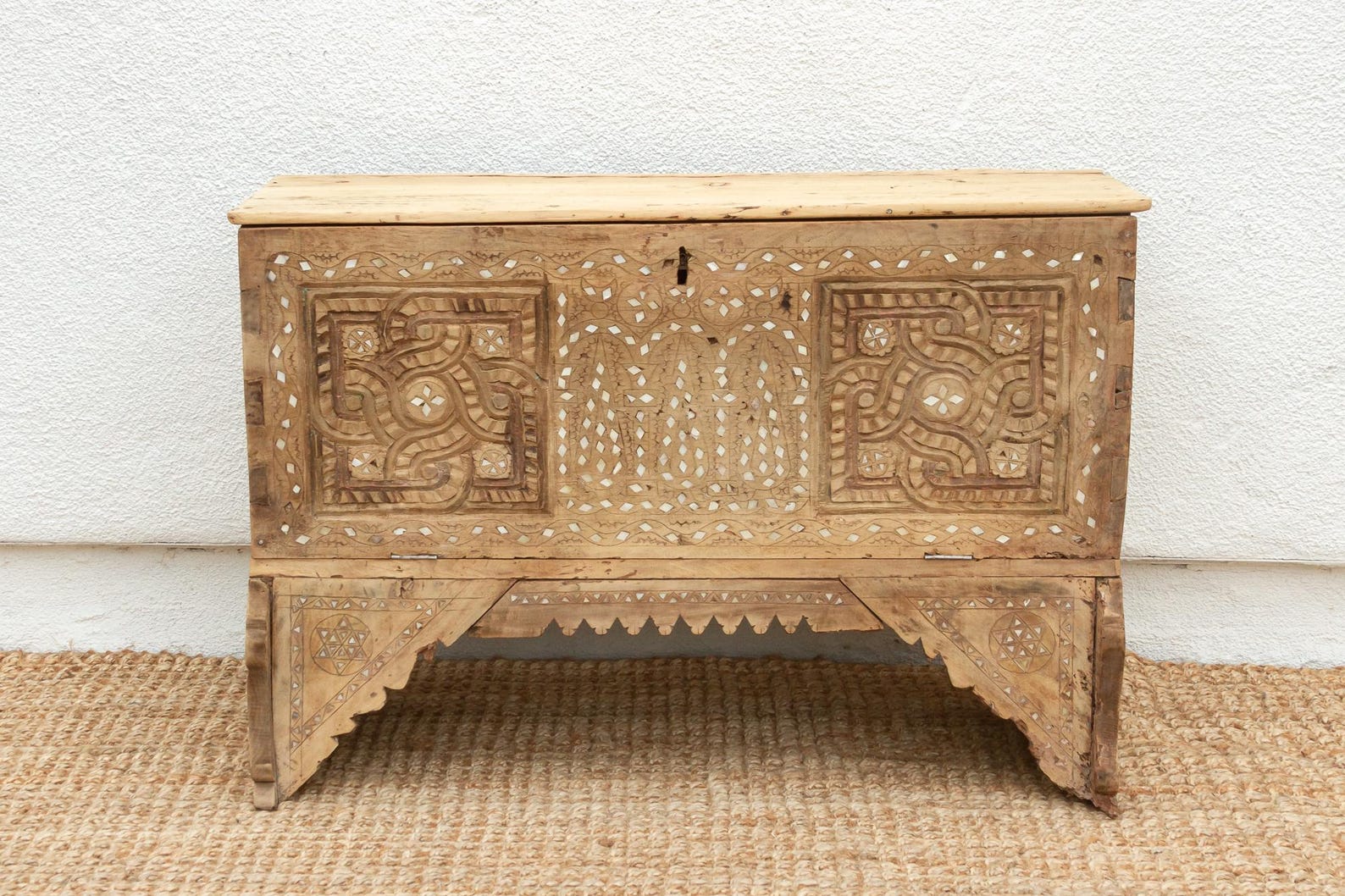 Antique Mother of Pearl Inlay Chest: Levantine Bleached Wood Trunk - Etsy