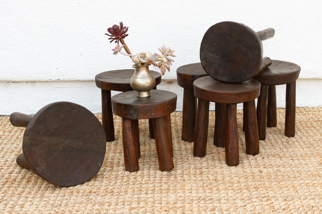 Rustic African Milking Stool, Solid Wood Carved Stool,vintage Farmhouse ...