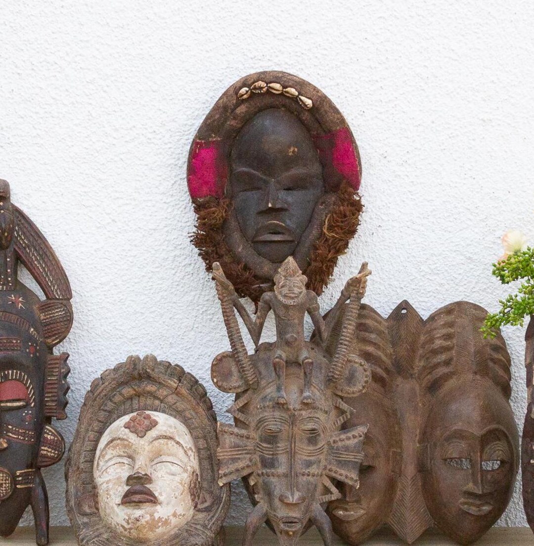 Enigmatic African Mask Wall Art With Cowrie Shells, Ancestral Wisdom ...