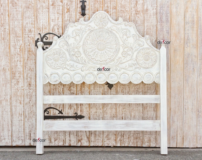 Spanish Colonial Whitewash Carved Headboard,carved Headboard,queen ...