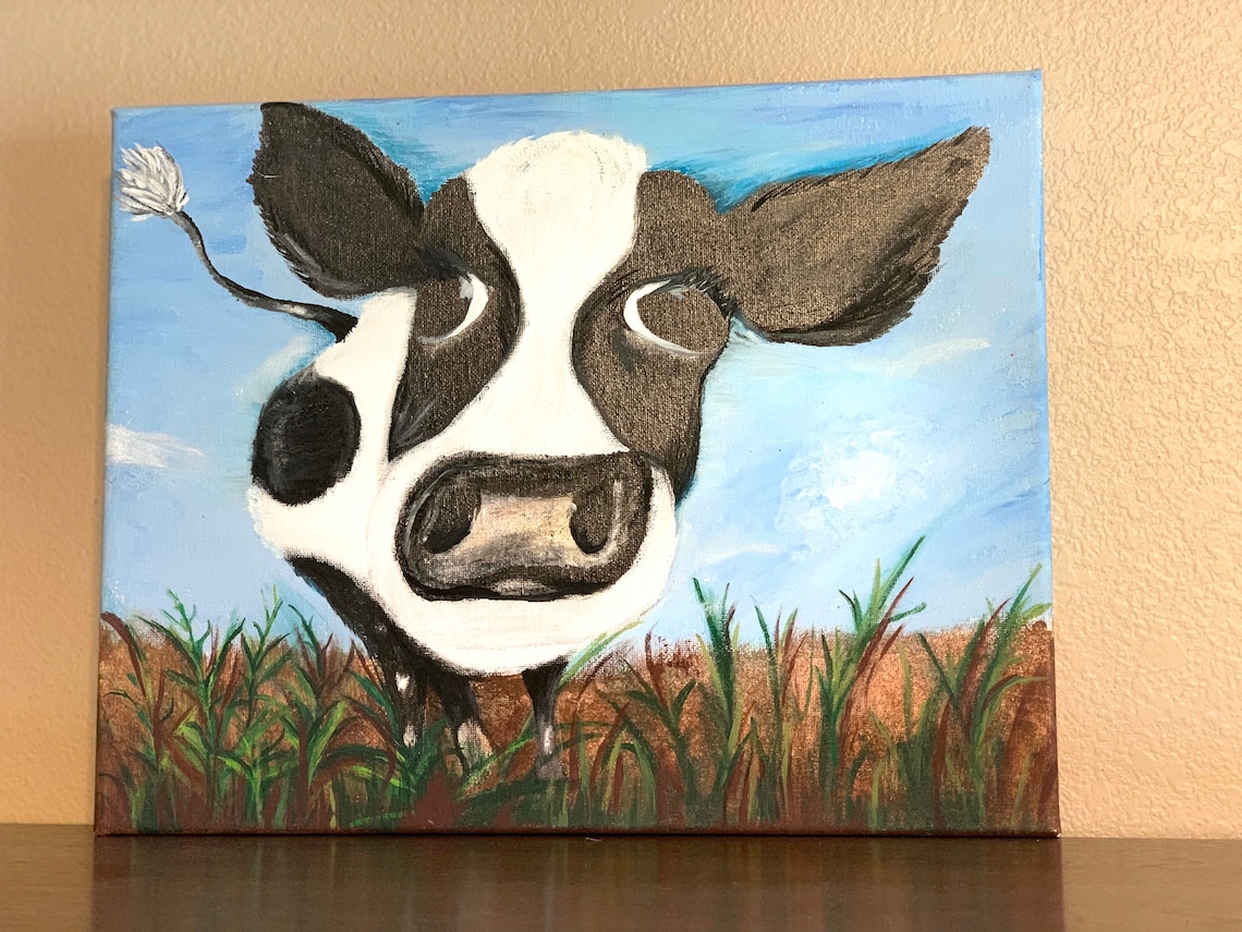 Cow Acrylic Canvas Painting Farm Animal Painting Cow Art - Etsy