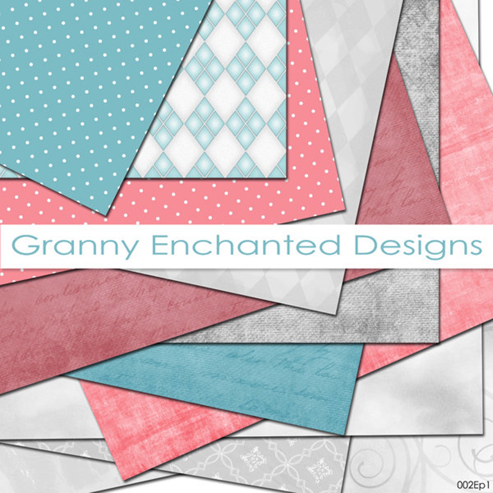 12 Digital Papers Teal, Gray, and Pink/red in Soft Patterns for Digital ...