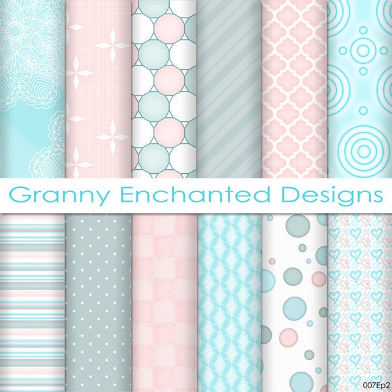 Soft Beach: 12 Digital Papers– in Teal, Blue, White, and Blush Patterns ...