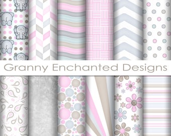 12 Digital Papers in White, Gray, Teal, and Taupe Patterns for Digital ...