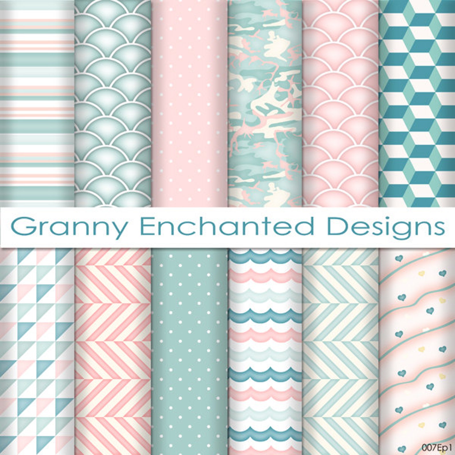 Soft Beach: 12 Digital Papers– in Teal, Blue, White, and Blush Patterns ...