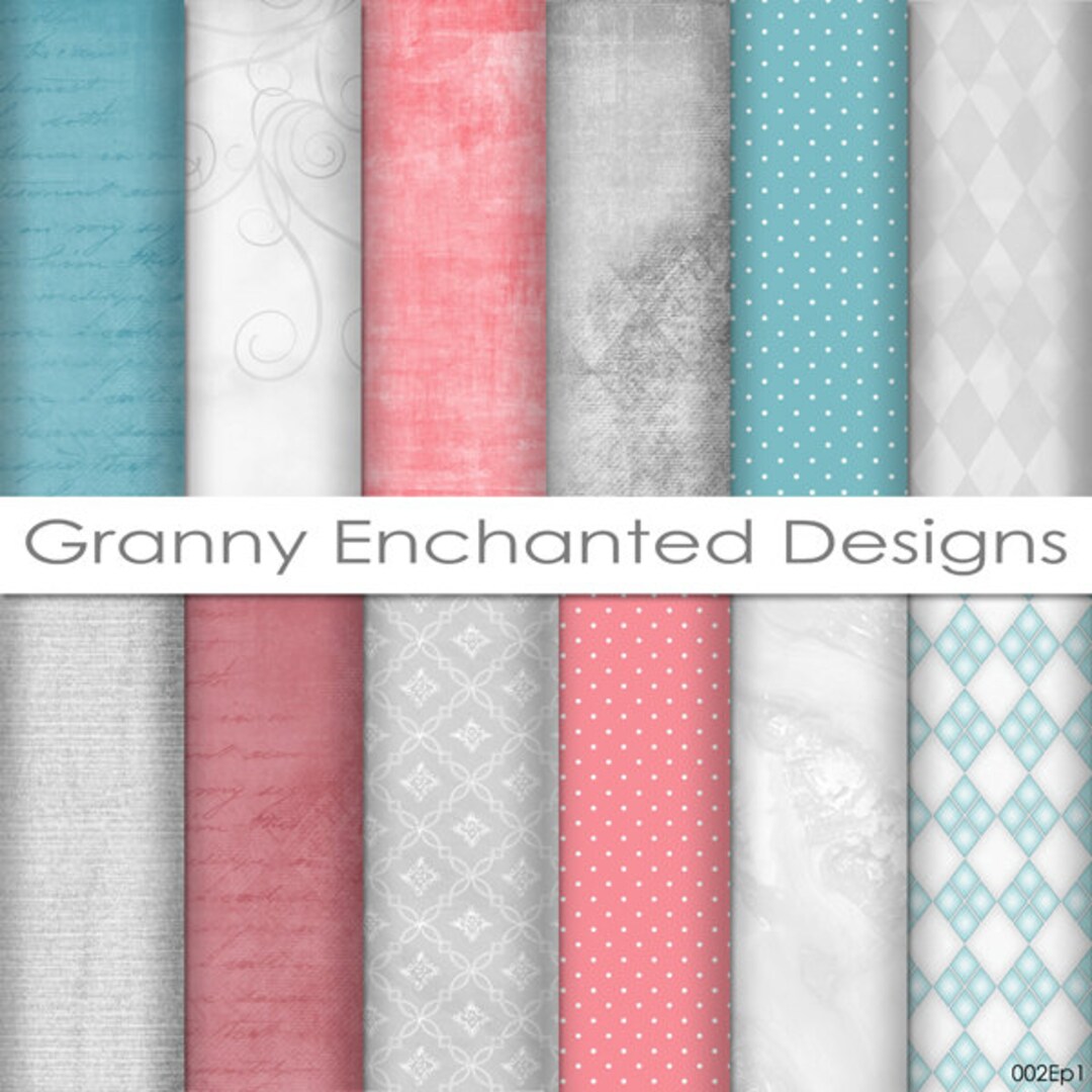 12 Digital Papers - Teal, Gray, and Pink/red in Soft Patterns for ...