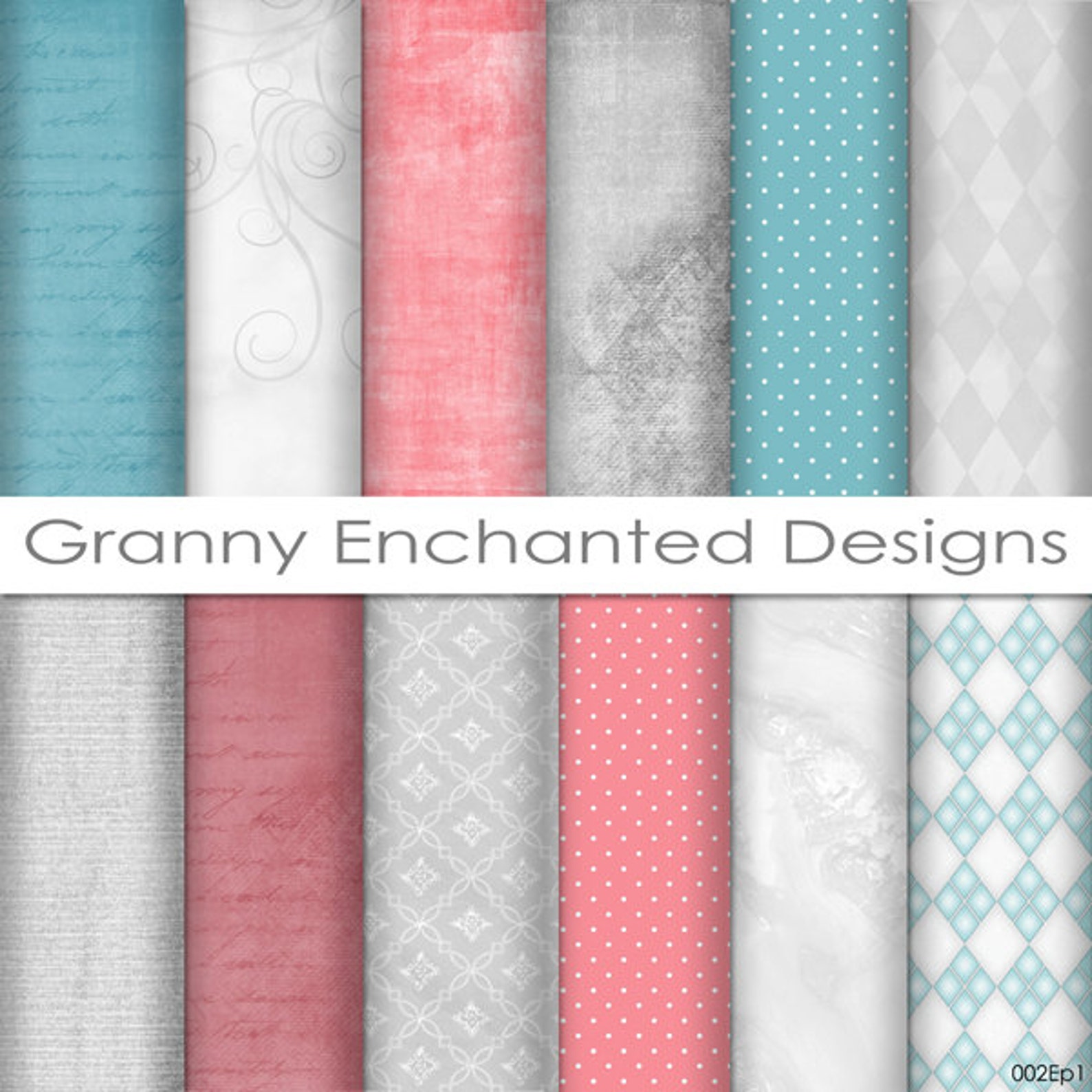 12 Digital Papers - Teal, Gray, and Pink/red in Soft Patterns for ...