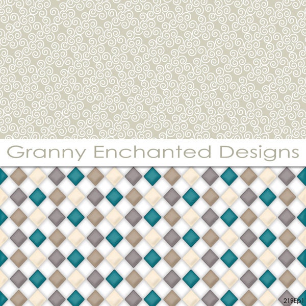 12 Digital Papers – in White, Gray, Teal, and Taupe Patterns for ...