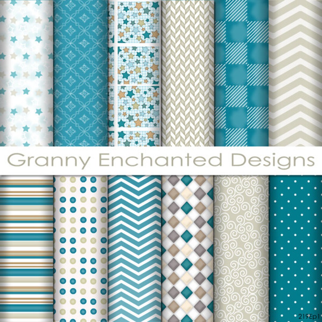 12 Digital Papers – in White, Gray, Teal, and Taupe Patterns for ...