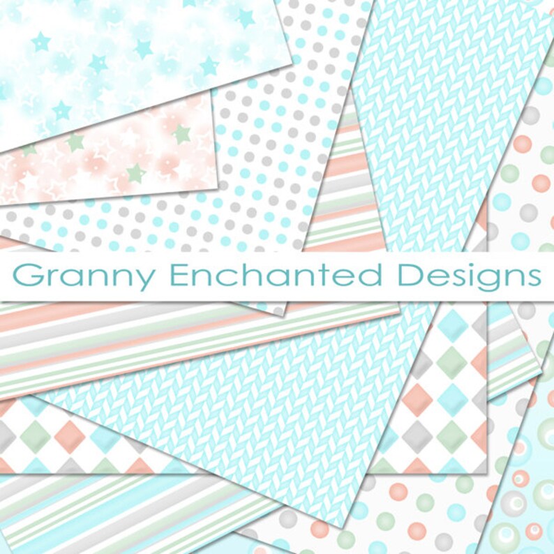 12 Digital Papers - Teal, Gray, Pink, and Green Soft Patterns for ...