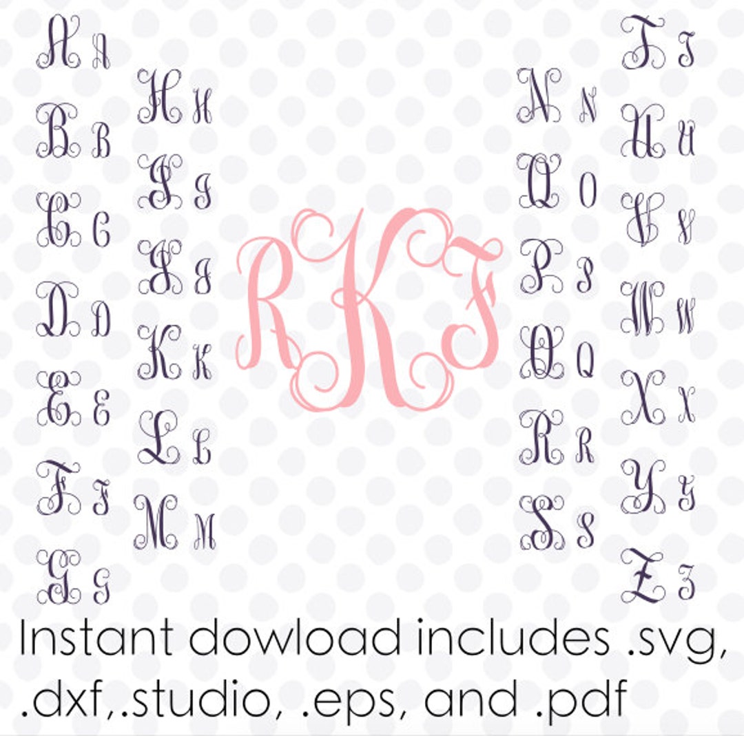 Vine Monogram Font Svg Instant Download (.dxf .svg and Zipped .studio ...