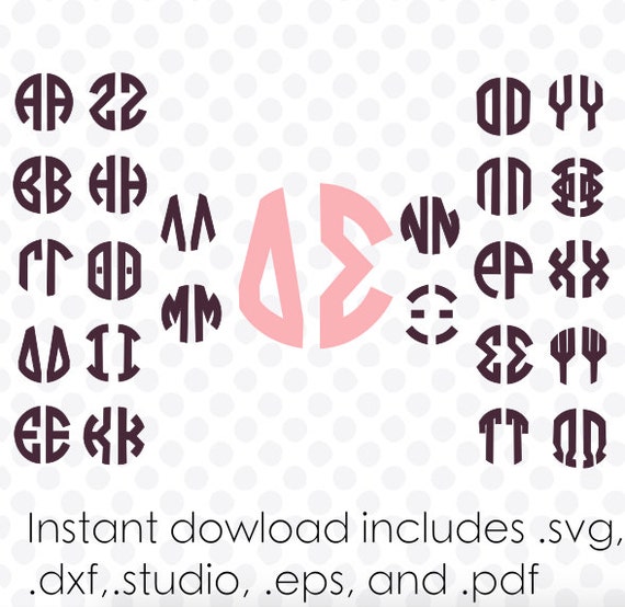Circle monogram font svg file greek alphabet two letter | Etsy