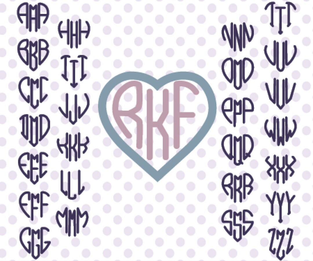 Heart Font Monogram Svg Font Alphabet Instant Download (.dxf .svg and ...