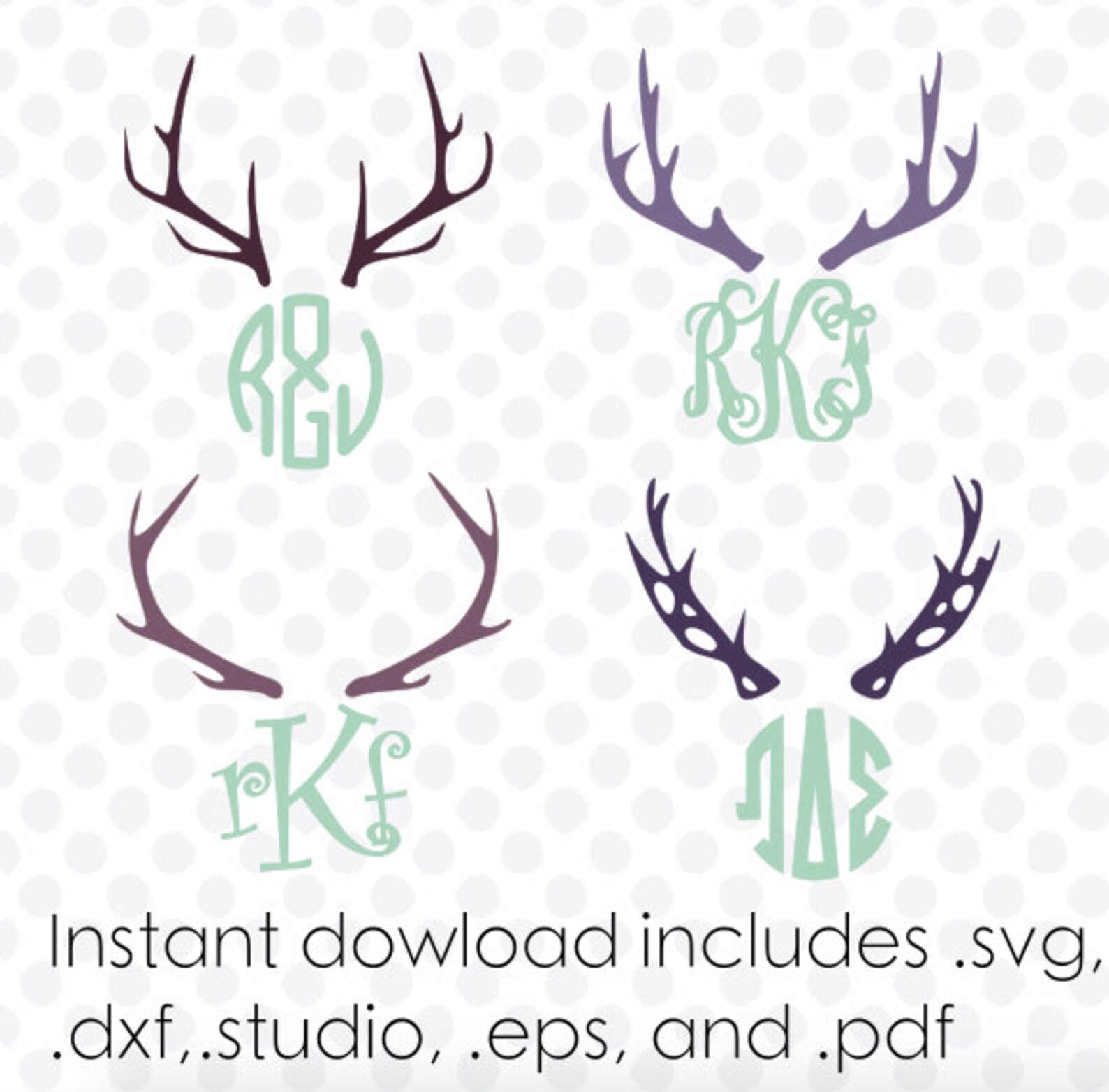 Antler Svg Deer Monogram Frame Instant Download zipped .eps - Etsy