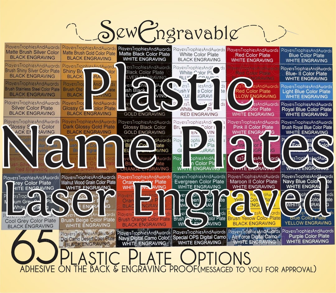 Custom PLASTIC Name Plate Variety of Sizes, Fonts, 65 Color Options ...