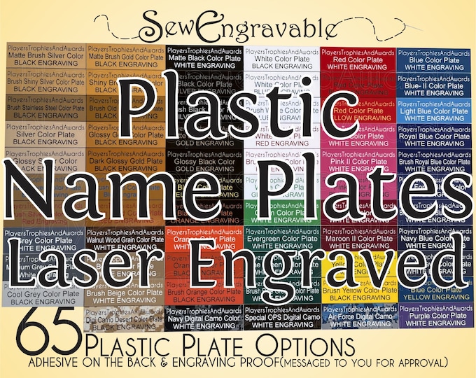 Custom PLASTIC Name Plate Variety of Sizes, Fonts, 65 Color Options ...