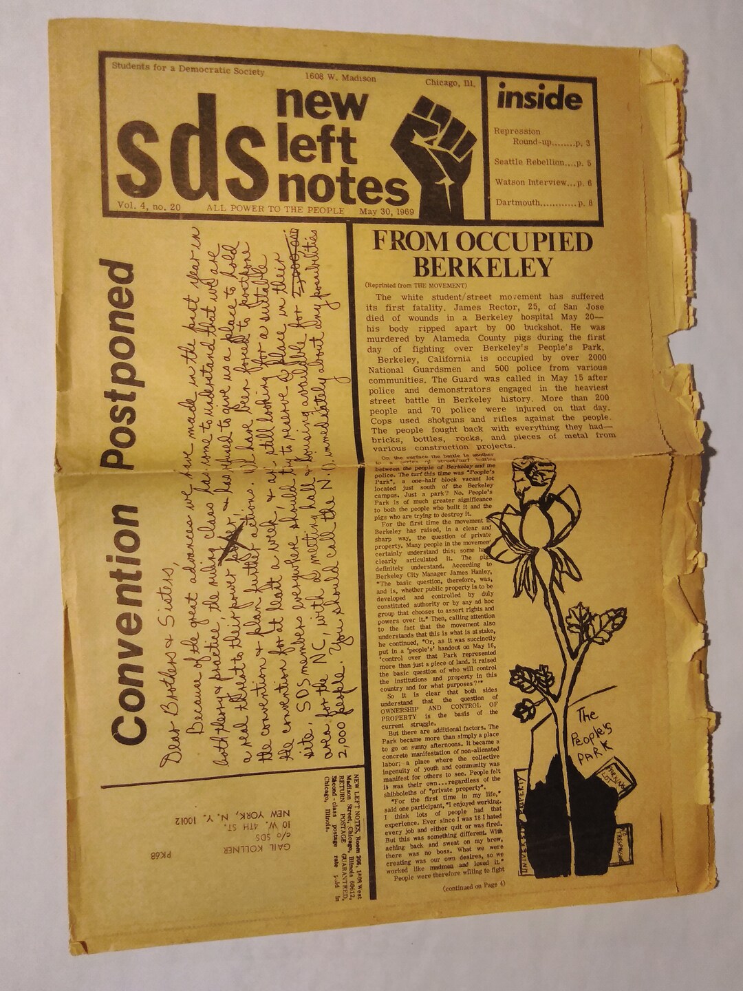 SDS New Left Notes, Vol. 4, 20 All Power to the People, May 30, 1969 - Etsy
