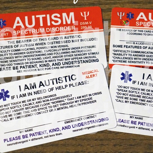 Autism Medical Card Autism Emergency Card I Am Autistic Card - Etsy