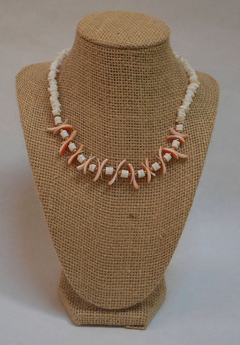 White Puka Shell Choker With Heishi, Coral Tusk & Brass Beads - Etsy