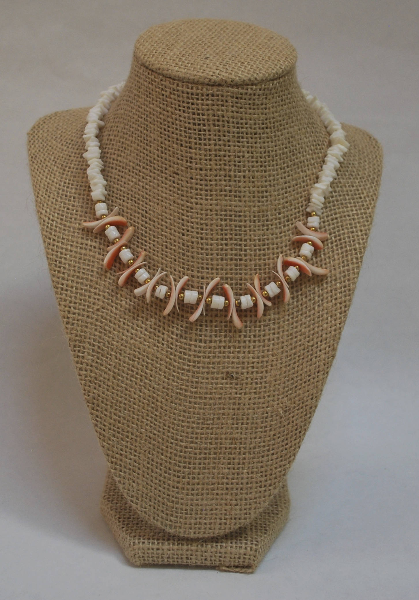 White Puka Shell Choker With Heishi Coral Tusk & Brass Beads - Etsy